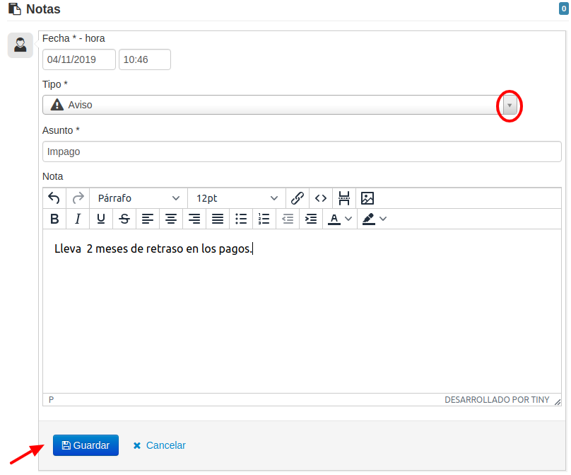 Cómo añadir un aviso en una ficha de cliente - Soporte Fixner
