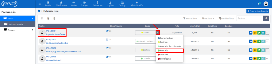 Cómo modificar el estado de una factura - Soporte Fixner